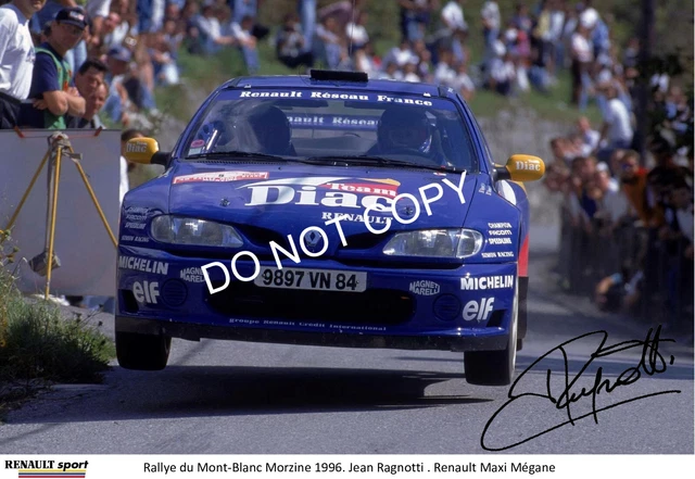 POSTER AFFICHE RENAULT Maxi Mégane rallye Mont blanc 1996 signature ...