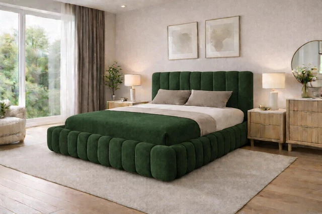 UPHOLSTERED OTTOMAN BED Frame Gas Lift base Mattress King Size Double ...