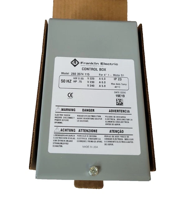 FRANKLIN ELECTRIC 0.75 HP 50 Hz 220V Control Box 280 3574 115 £88.12 ...