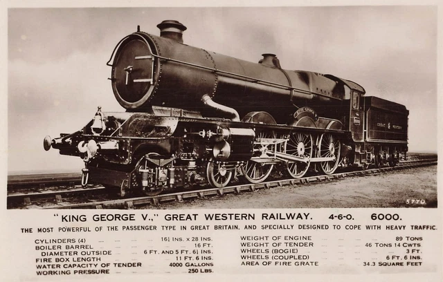 GREAT WESTERN RAILWAY - Steam Loco no.6000 "KING GEORGE V" Real Photo ...