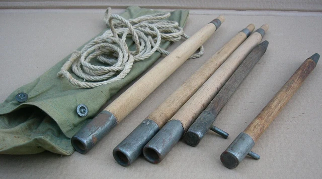 VERY RARE ORIGINAL WWI WWII German Zeltbahn army tent Poles + Rope ...