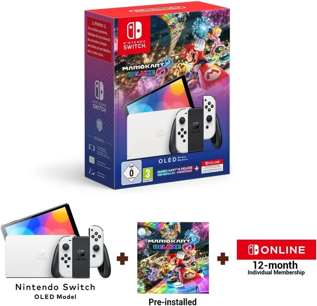 NINTENDO SWITCH OLED Bundle: Mario Kart 8 Deluxe Code And 12 Month Sub ...