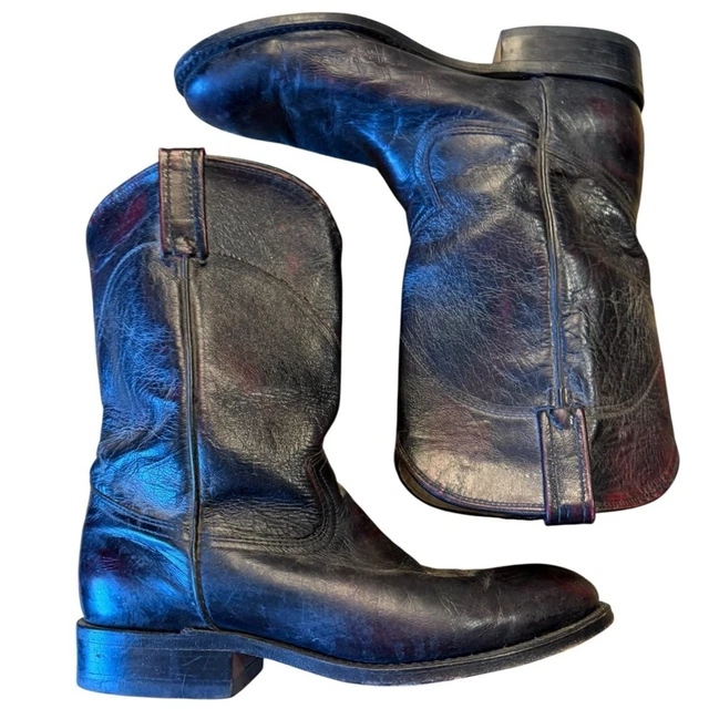 DAN POST MEN’S 8.5D Classic Oxblood Leather Roper Style Cowboy Boots £ ...
