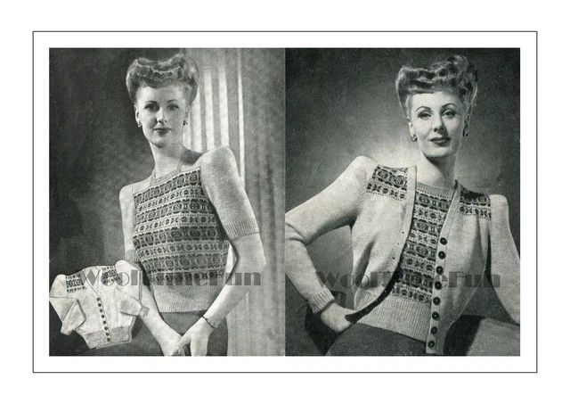 KNITTING PATTERN 1940S Vintage Lady's Fair Isle Jumper and Matching Cardigan. £1.80 - PicClick UK