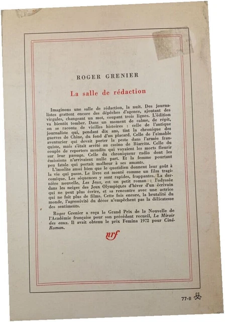LA SALLE DE rédaction | ROGER GRENIER | Bon état EUR 7,00 - PicClick FR
