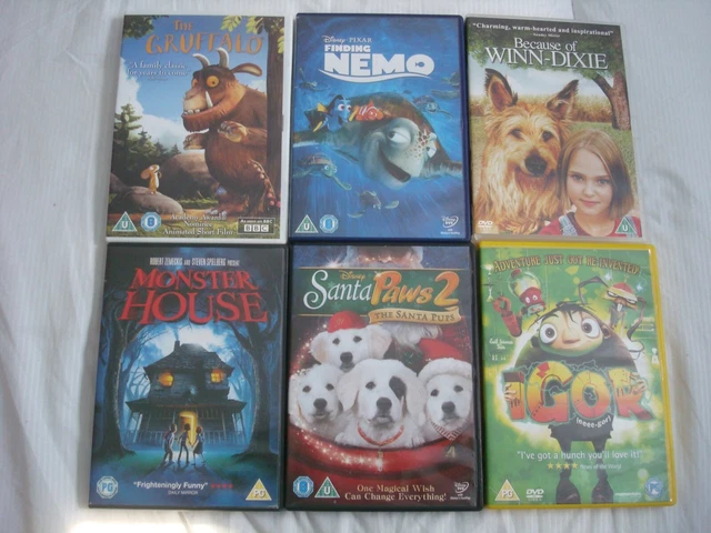 6 X DVD'S Gruffalo Finding Nemo Winn Dixie Monster House Santa Paws 2 ...