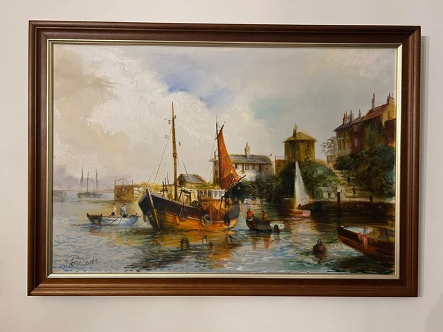 TERRY BURKE ORIGINAL Oil Painting Of Brixham Harbour Devon 33” X 23” £ ...