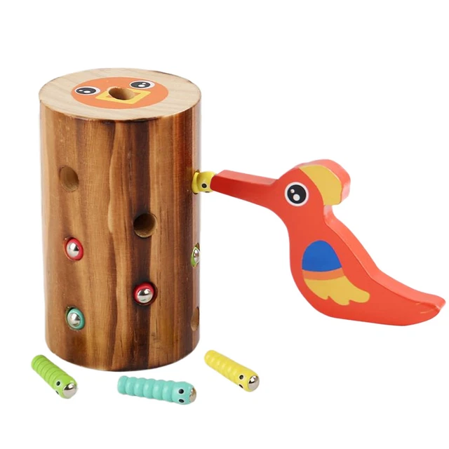 WOODY WOODPECKER TOY Wooden Worm Catching Toy Magnetic Bird Feeding £17 ...