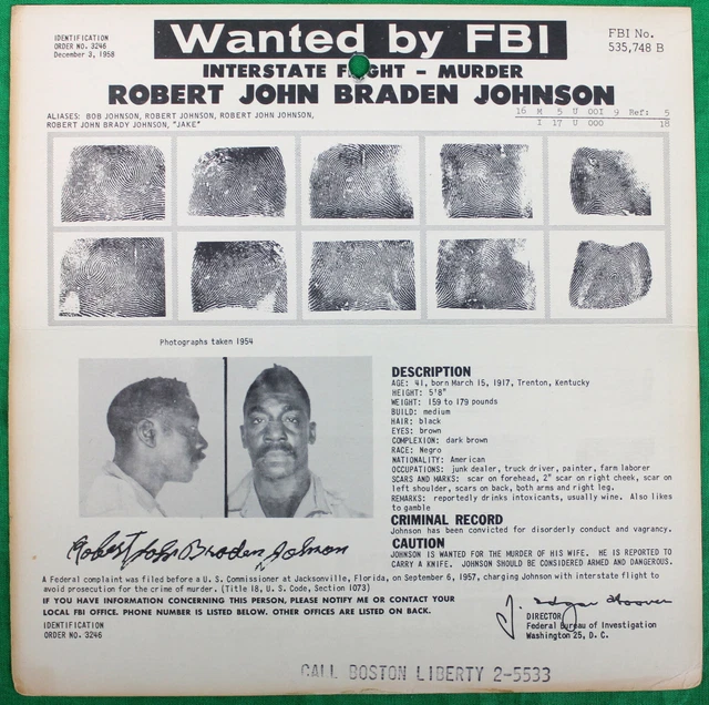 ORIGINAL DECEMBER 3, 1958 FBI Wanted Poster Murder £18.98 - PicClick UK