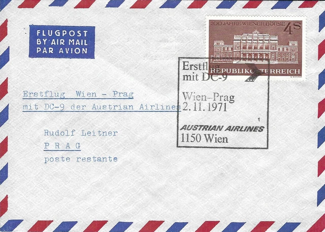 AUSTRIA, CSSR,FFC, AUSTRIAN Airlines, AUA, first flight, DC-9, Vienna ...
