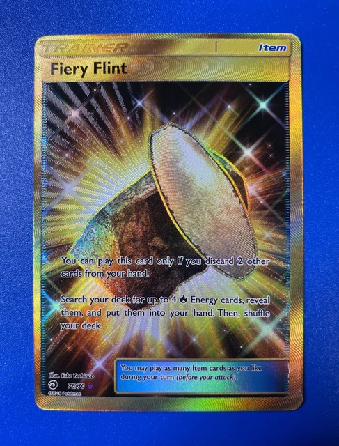POKÉMON TCG FIERY Flint 76/70 Sun & Moon Dragon Majesty Holo Gold ...