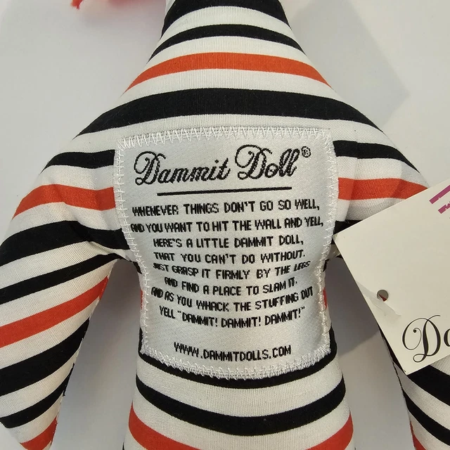 DAMMIT DOLL 12” Plush Stress Reliever Black White Red Stripes NEW WITH ...