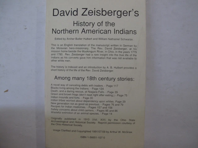 DAVID ZEISBERGER'S 18TH Century Stories Indians Muskingum River Ohio ...