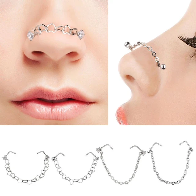 NOSTRIL DOUBLE NO Piercing Nose Chain Fake Nose Ring Nose Clip Nose ...