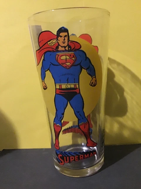 VINTAGE 1976 PEPSI cola Super Series DC Comics Superman Glass yellow ...