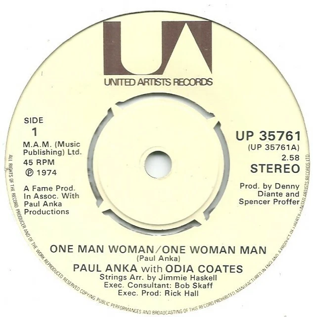 PAUL ANKA WITH Odia Coates One Man Woman/One Woman Man 7" vinyl UK ...