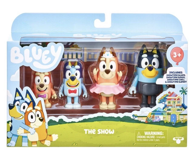 BLUEY THE SHOW Family Figures Bluey Bingo Chilli & Bandit 4 Figure Set ...