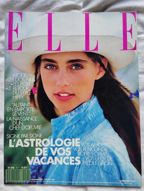 FRENCH MAGAZINE ELLE Julyl.1988 Cover Roberta Chirko by Gilles Bensimon ...