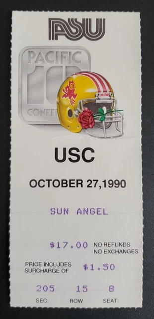 TICKET DE FOOTBALL Arizona State USC Trojans 10/27 1990 Shane Foley 1er ...