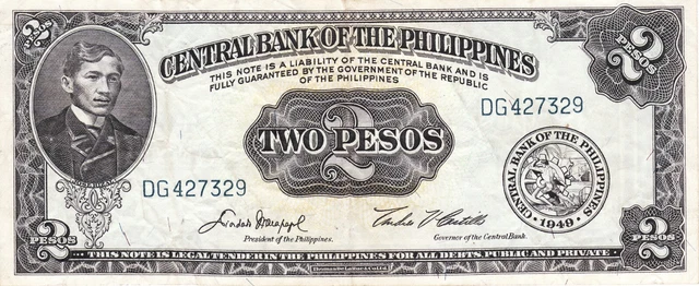 PHILIPPINES 2 PESOS 1949 Circ Paper Banknote. DG427329 $9.62 - PicClick CA