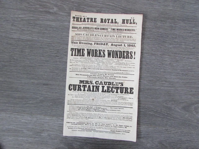 Mrs Caudle S Curtain Lecture Original Vintage 1845 Theatre Royal Hull Poster £69 99 Picclick Uk