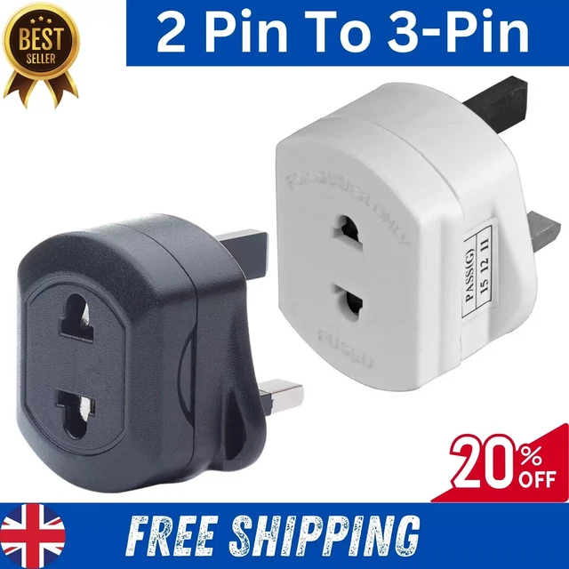 UK 2-PIN TO 3-Pin Shaver Adapter Plug Socket Converter European Travel ...