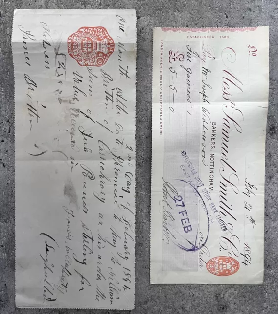 ANTIQUE VICTORIAN 1894 Nottingham Bankers Cheque And Promissory Draft ...
