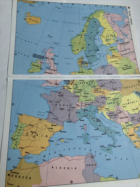 MAP OF EUROPE Political Colour Print 1996 TA Bartholomew Times #36 37 £ ...