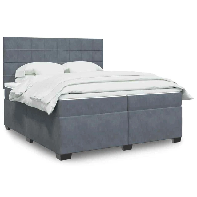 BOX SPRING BED with Mattress Dark Grey 200x200 cm Velvet vidaXL £812.20 ...