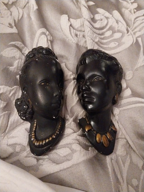 VINTAGE RETRO 50S Chalkware Plaster Wall Plaques Lady Head Faces ...