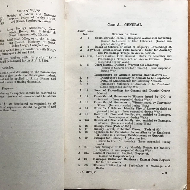 ORIGINAL WWII BRITISH Army Manual/Handbook: List Of Army Forms & Books ...
