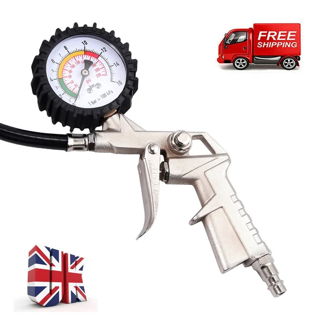 220PSI AIR TYRE Car Line Inflator Gauge Gun Pump Pressure Compressor ...