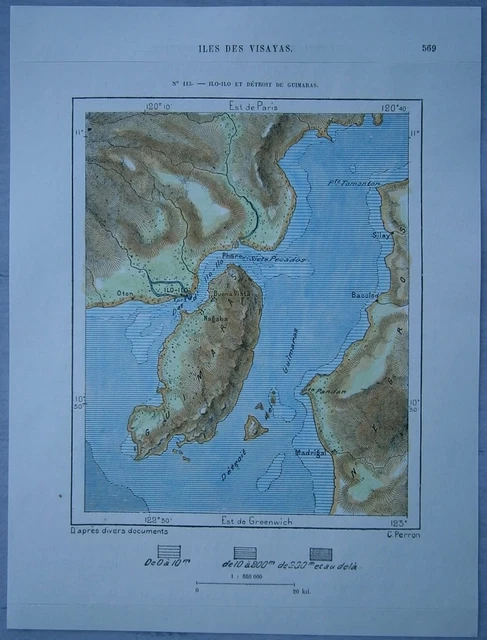 1889 PERRON MAP ILOILO AND GUIMARAS STRAIT, VISAYAS, PHILIPPINES (#115 ...