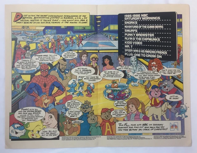 1985 NBC CARTOONS Ad ~ Snorks,Schtroumpfs,Punky Brewster,Gummi Ours ...