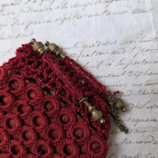 BOURSE PORTE LOUIS D'OR Crochet Rouge XIXè NAPOLEON III French ...