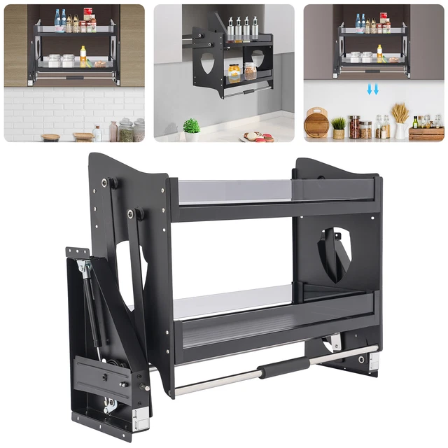 PULL DOWN CABINET Organizer, 2 Tier Kitchen Cabinet Pull Down Shelf ...