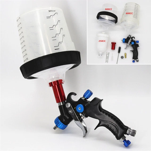 SET GRAVITY FEED Air Spray Gun 0.8mm Nozzle HVLP Adapter w/ Dual Paint ...