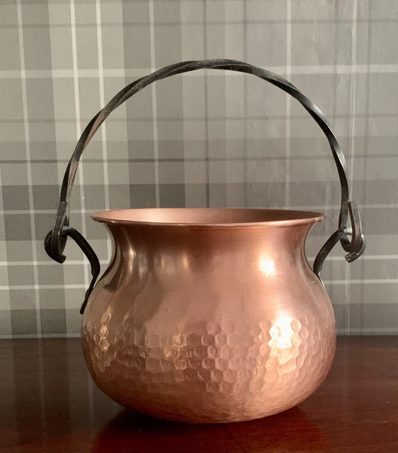 ANTIQUE COPPER PLANT Pot Metal Planter With Handle Rustic Design Retro ...