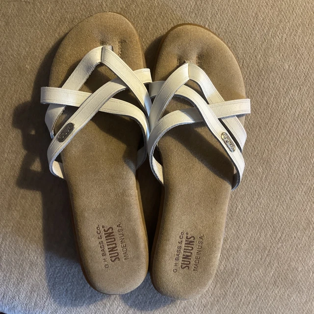 G.H. BASS & Co Sunjun Sharon Sandals Womens Sz 8N White Leather Flip ...