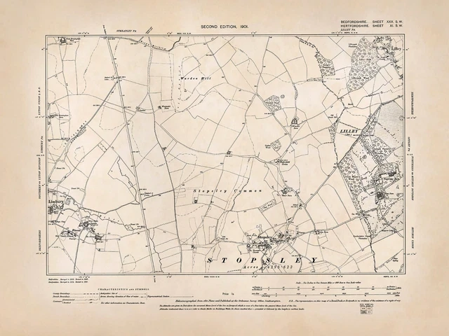 STOPSLEY, BISCOTT, OLD map Bedfordshire 1901: 30SW antiqued £23.99 ...
