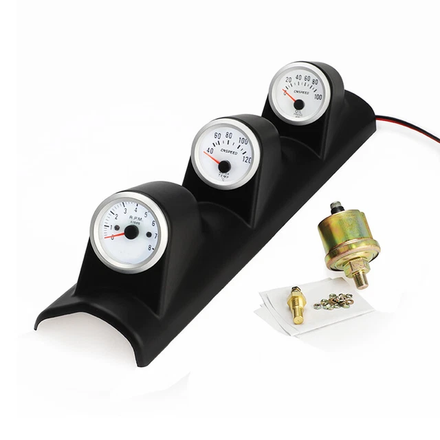 US 2&CAR TRIPLE Gauge Tachometer RPM Water Temperature Oil Pressure ...