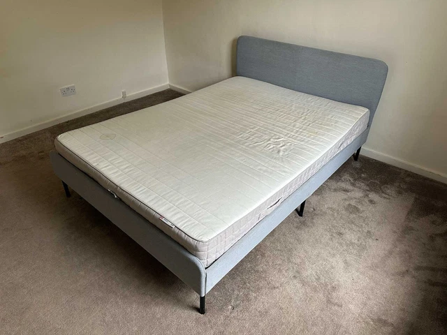 IKEA UPHOLSTERED BED frame SLATTUM standard double light grey £20.00 ...