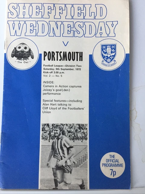 SHEFFIELD WEDNESDAY VS Portsmouth, 9th September 1972 Football ...