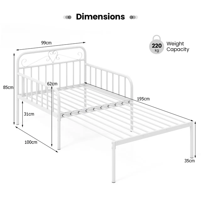 SINGLE BED FRAME 3FT Extendable Metal Daybed Guest Sofa Bed White £79. ...