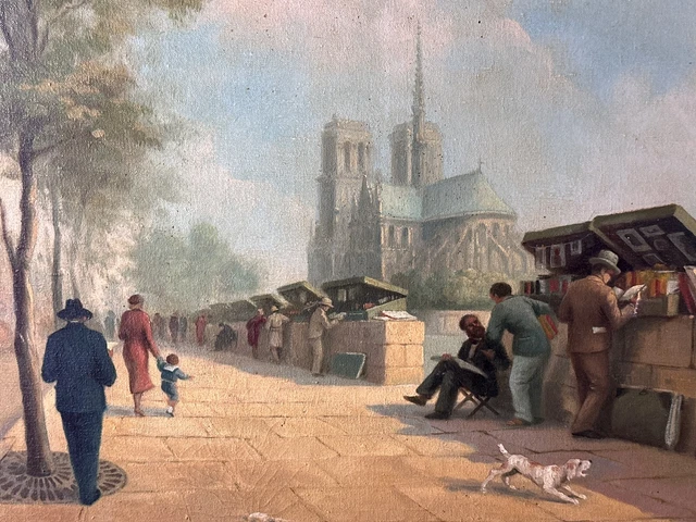 ANCIEN TABLEAU LE quai des bouquinistes Estampes Paris Notre Dame Art ...
