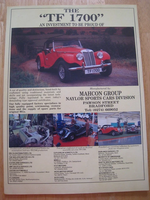 THE TF 1700 Investment Car Mahcon Groupe Bradford Advert A4 Size File ...