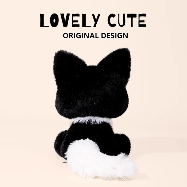 CUTE CARTOON CAT Plush Toy, Black & White, with Big Eyes, Perfect ...