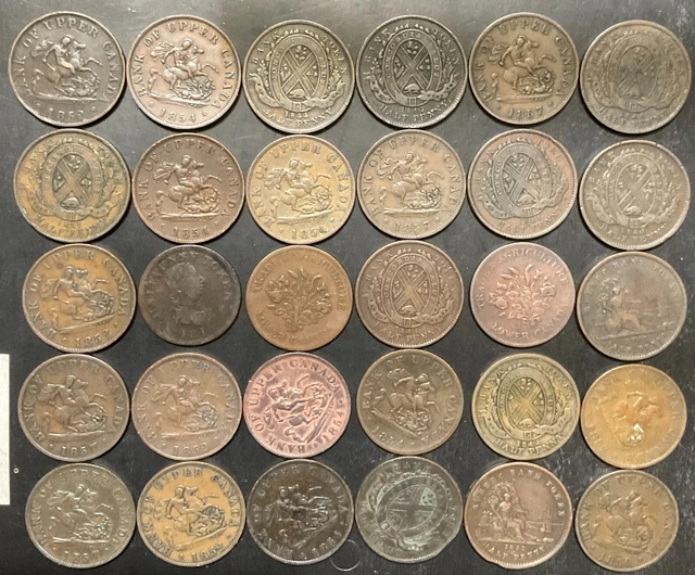 LOT OF 30 Bank Upper Canada Half Penny & More Mixed Large Tokens 1815 ...