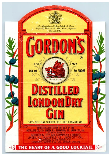 1950'S-70'S GORDONS DISTILLED London Dry Gin Label Original S62E £17.70 ...