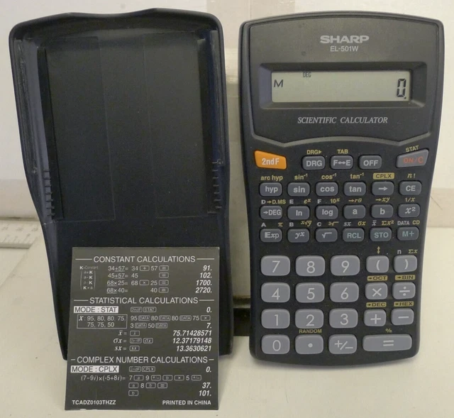 SHARP EL-501W SCIENTIFIC Calculator w/Slide Cover & Guide Card ...